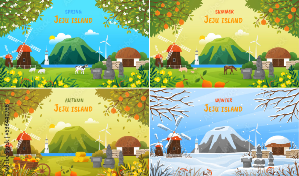 Stockvector Welcome to Jeju island in South Korea postcard, banner ...