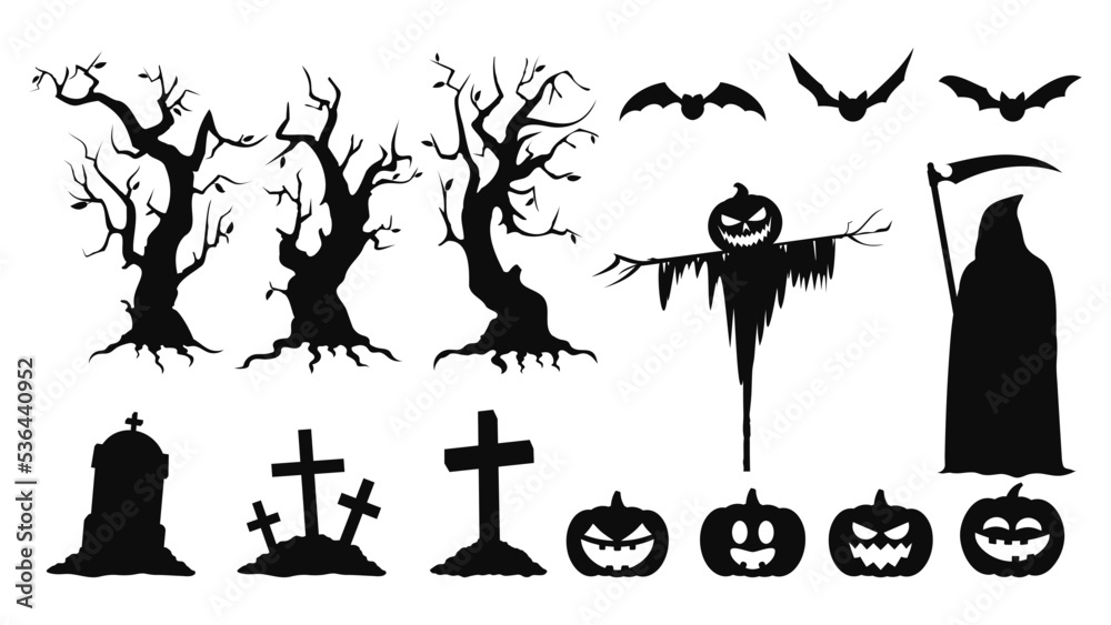 Halloween silhouettes. Spooky icon set. Vector design Stock Vector ...
