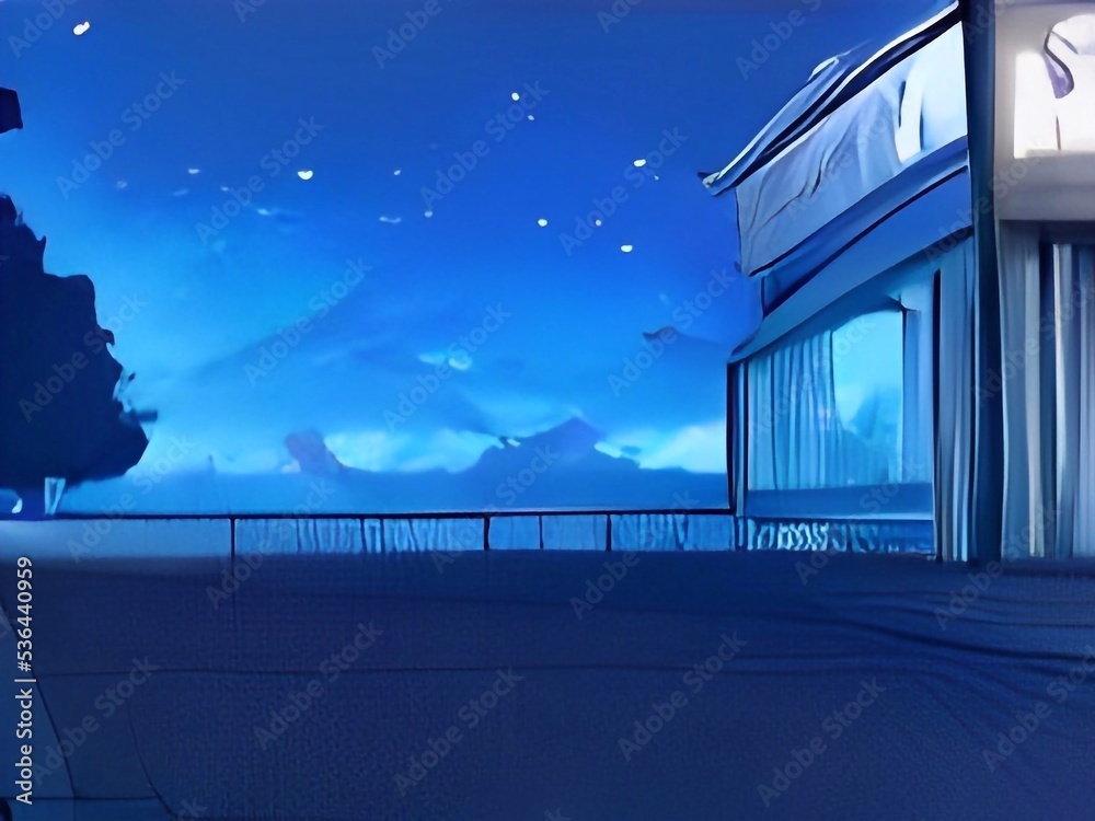 night in the city 2D anime Background Stock Illustration | Adobe Stock