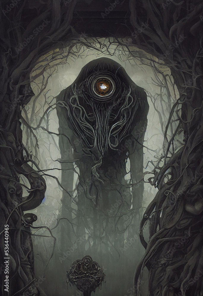 scary halloween background with a cyclops monster Stock Illustration ...