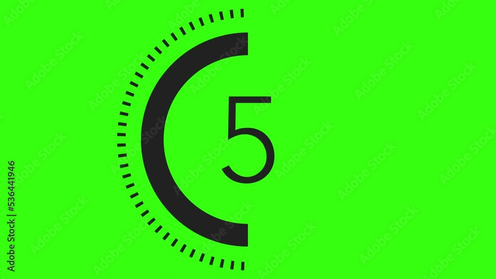 10 seconds dashed line circle countdown timer. Black on Green Screen ...