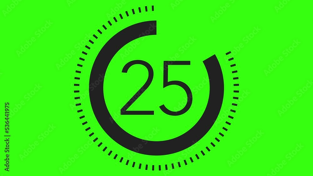 30 seconds dashed line circle countdown timer. Black on Green Screen ...