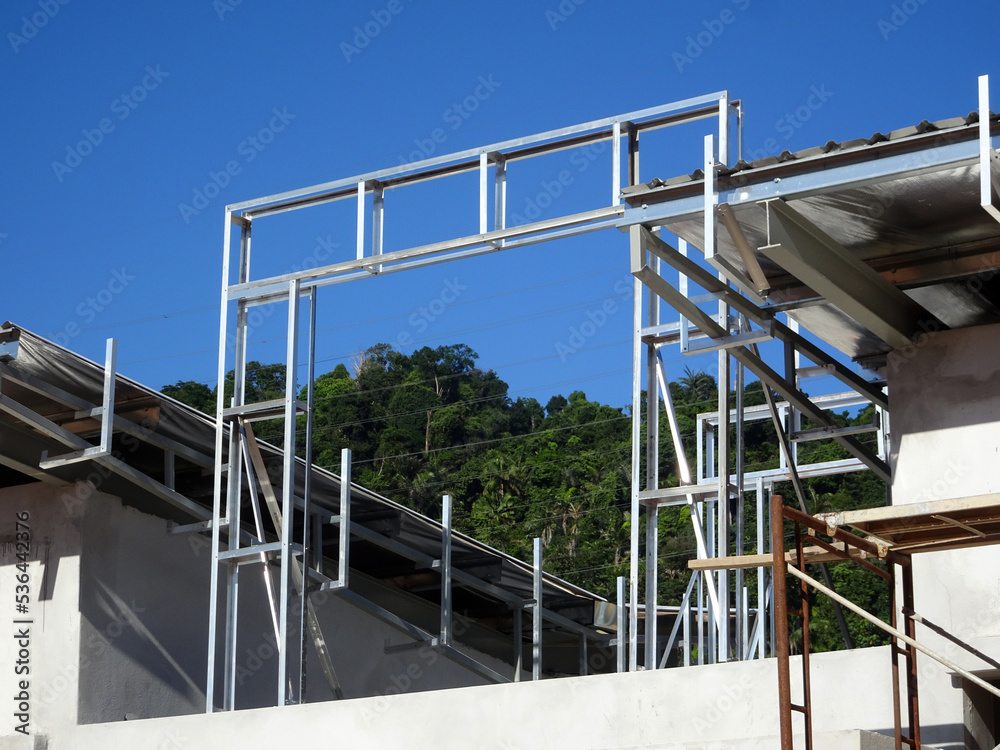 MELAKA, MALAYSIA - SEPTEMBER 16, 2022: Installation of the aluminum ...