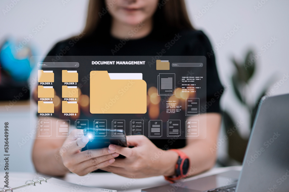 Document management concept. Virtual screen icons Document Management ...