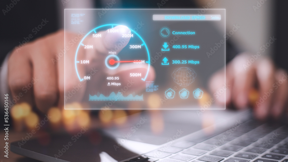 Fast internet connection with Metaverse technology concept, Hand ...