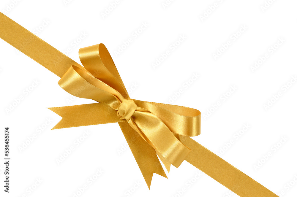 Diagonal corner gold gift bow ribbon tied isolated transparent ...