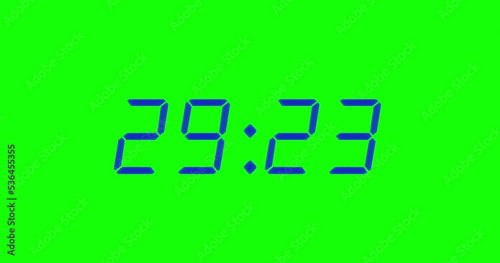 Simple 35 seconds digital alarm clock countdown timer. Navy blue digits ...