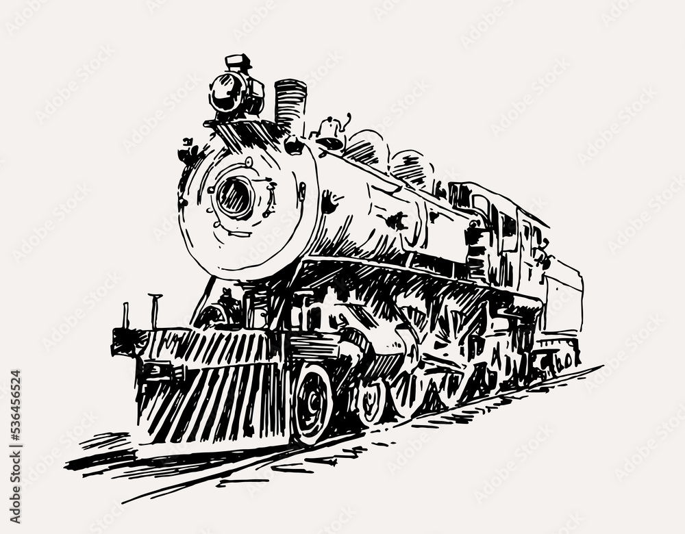 vintage train isolated on white of drawing for poster Stock Vector ...