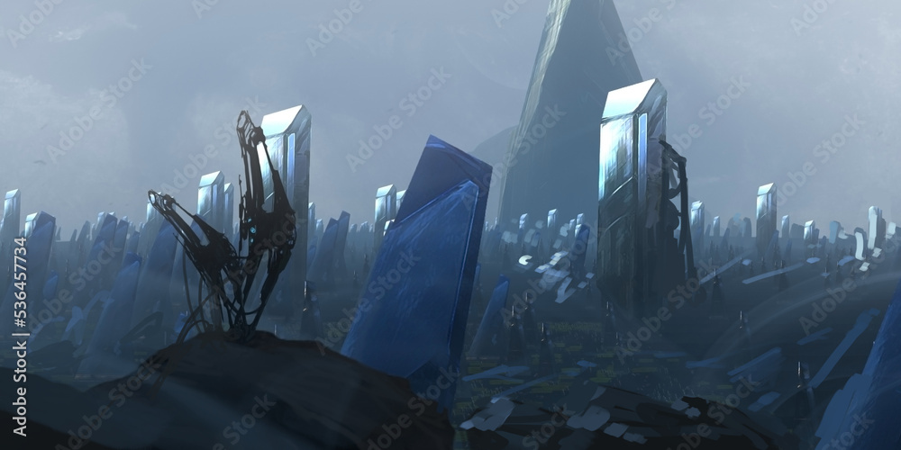Futuristic, science fiction digital concept art. Imarginary scenery of ...