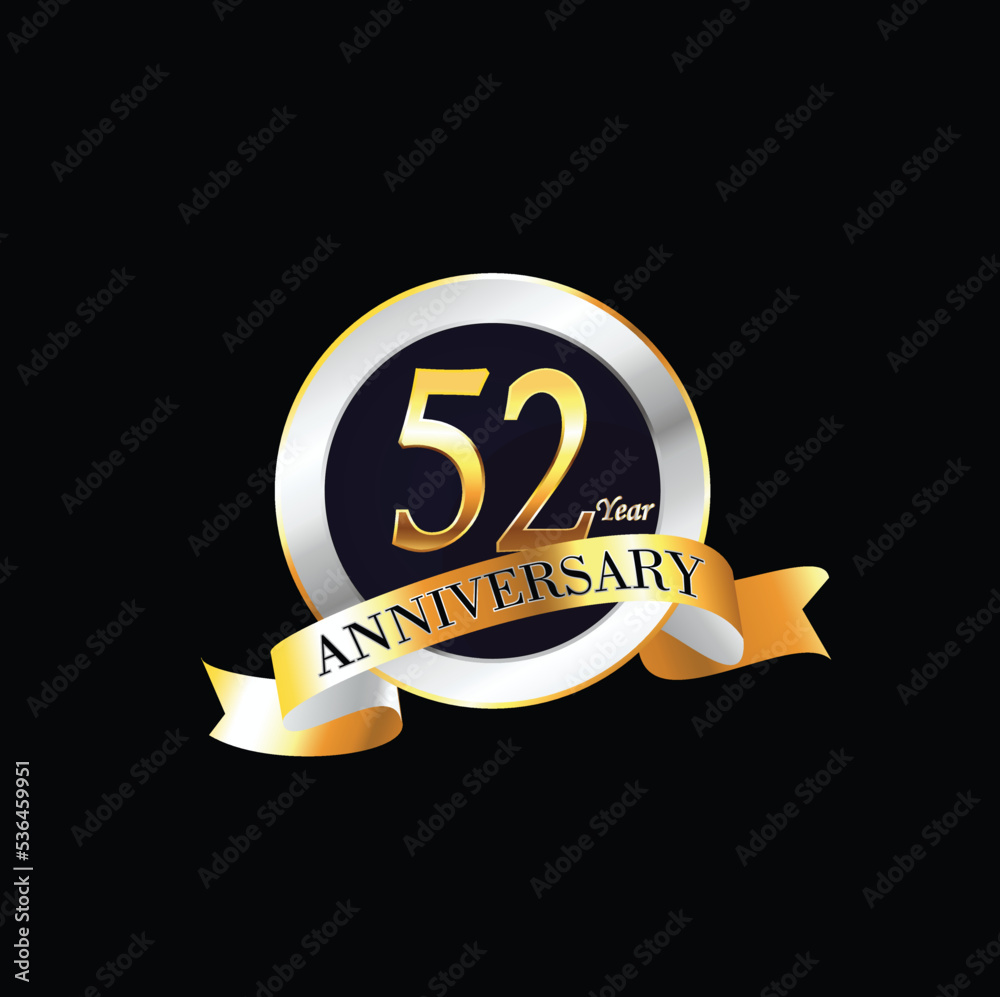 52 Year Anniversary celebration Vector Design with ring and ribbon ...