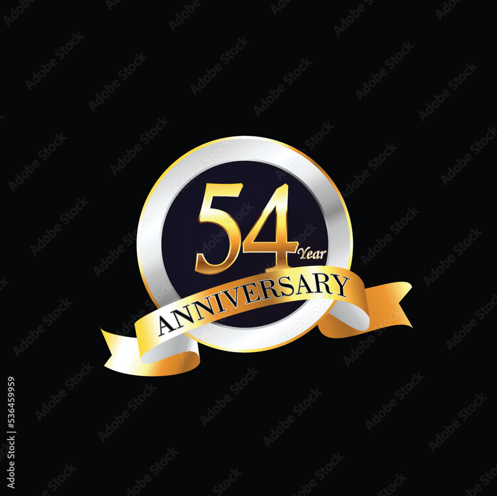 54 Year Anniversary celebration Vector Design with ring and ribbon ...
