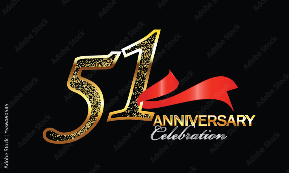 51 Year Anniversary celebration Vector Design with red ribbon and ...