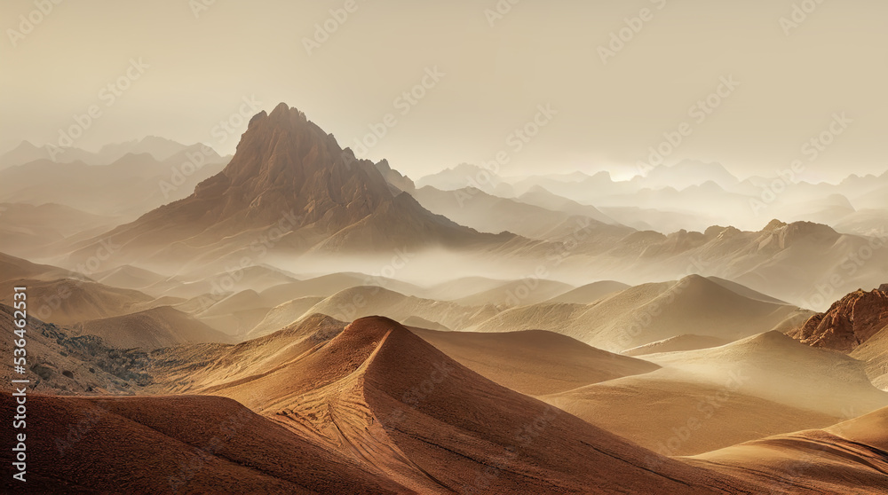 Beautiful mountain landscape. Panorama of silhouettes of mountains in ...