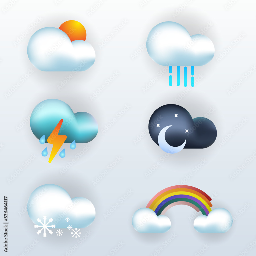 Set of weathers widget ui design. Sunny, Rainy, thunderstorm, nighly ...