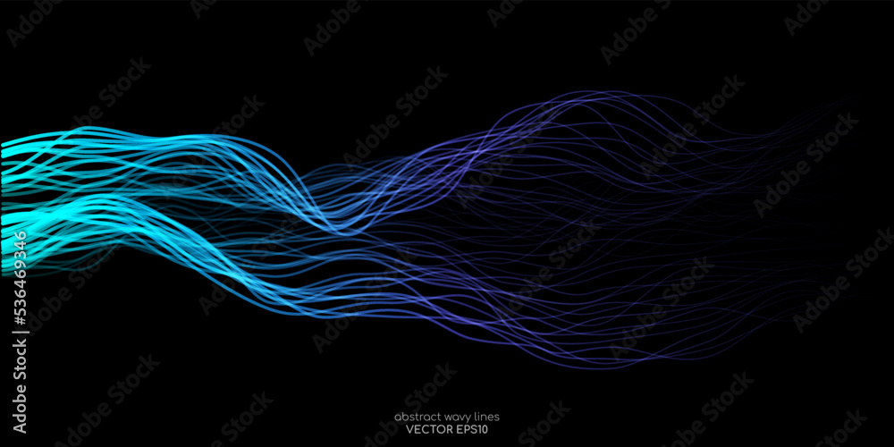 AI Artificial intelligence wave lines neural network purple blue and ...