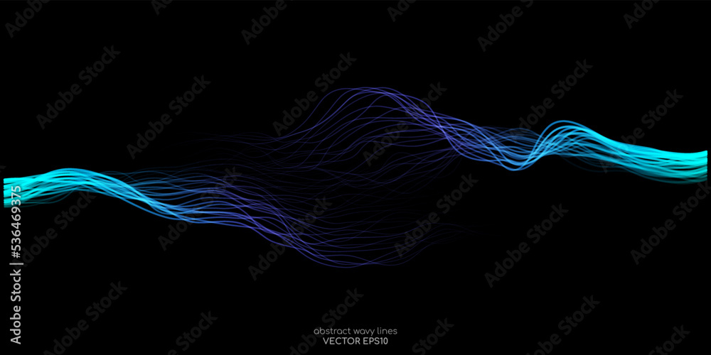 AI Artificial intelligence wave lines neural network purple blue and ...