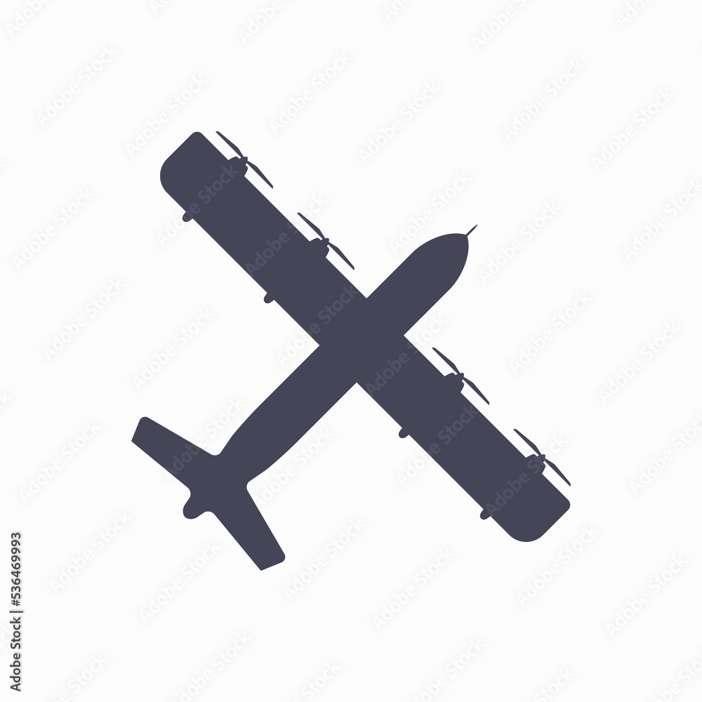 Propeller aircraft, four-engine bomber airplane silhouette. Aircraft ...
