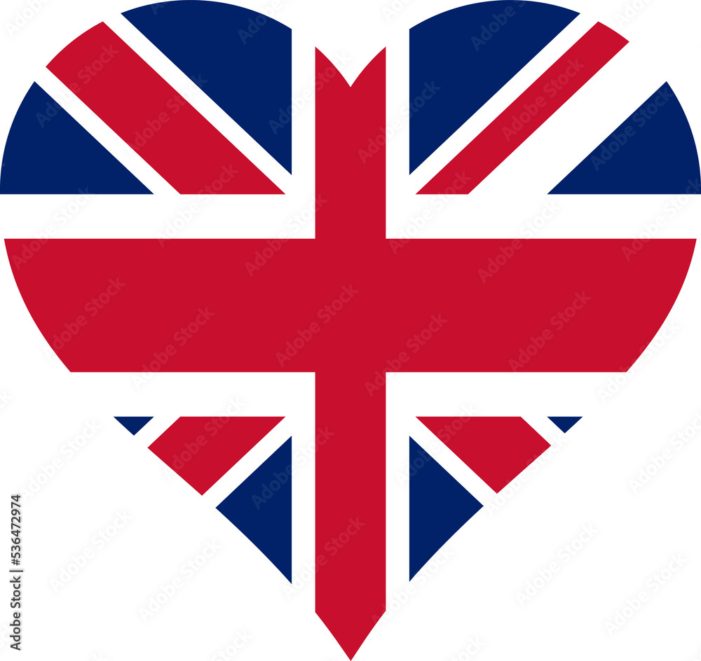 UK Heart Flag. United Kingdom Love Shape Country Nation National Flag ...