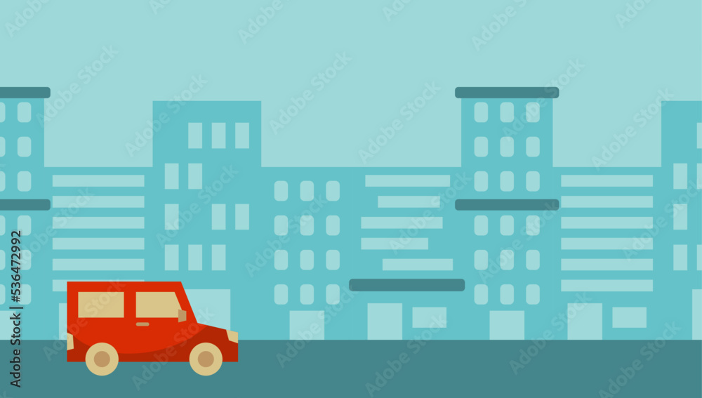 Red car driving in city with blue background for website, banner ...