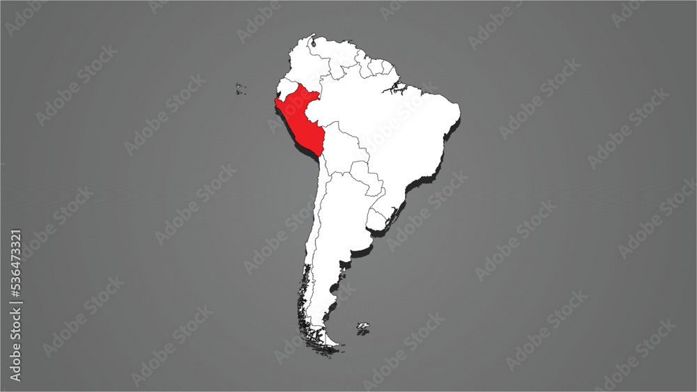 Peru country map highlighted in red on the south America continent map ...