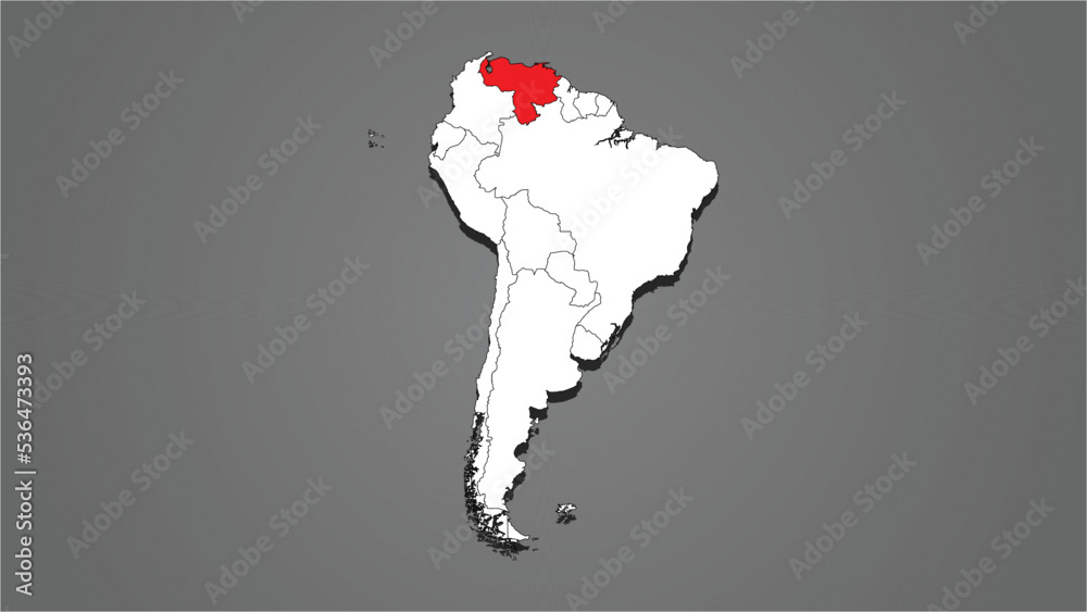 Venezuela country highlighted in red on the south America continent map ...