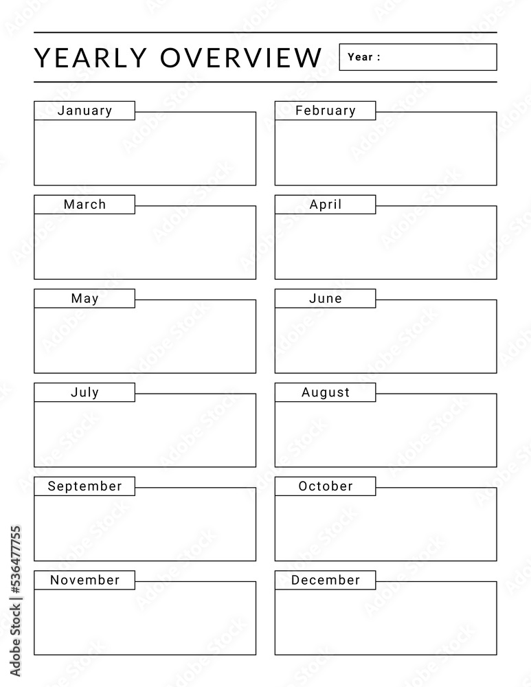 Printable Yearly Overview Template. Minimal & Simple Yearly Overview ...