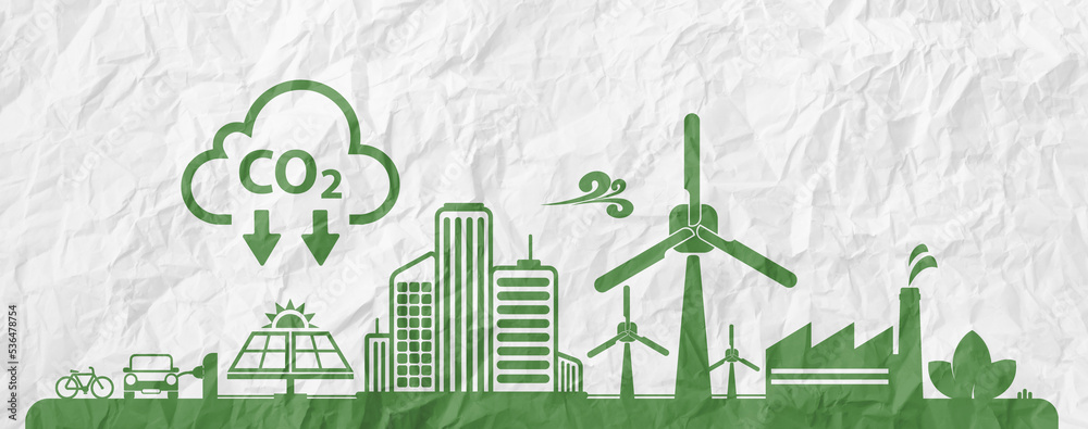 reducing CO2 emissions to stop climate change. green energy background ...
