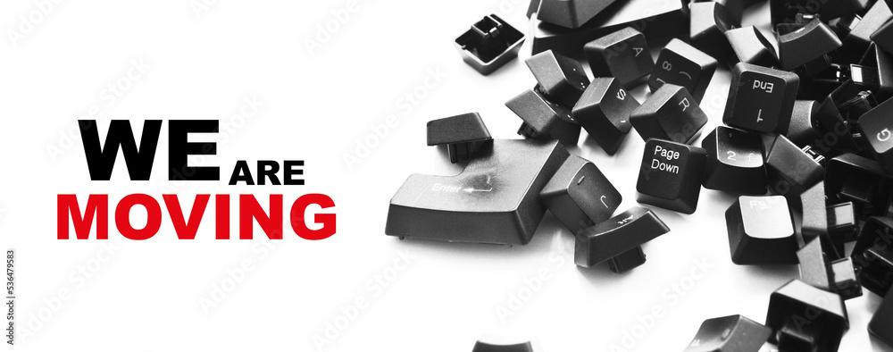 we are moving sign on white background Stock Photo | Adobe Stock