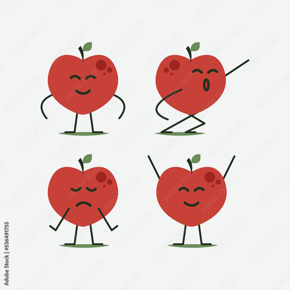 Cute cartoon apple emoji set. Vector illustration Stock Vector | Adobe ...