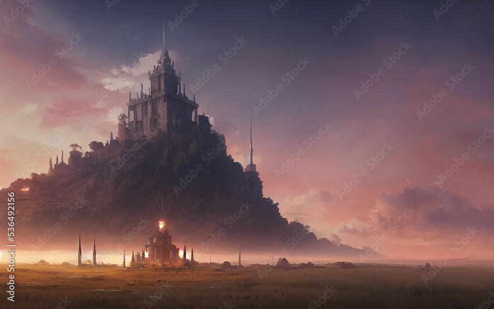 Photo & Art Print Divine Tower Castel Epic Landscape - Digital Art, 3D ...