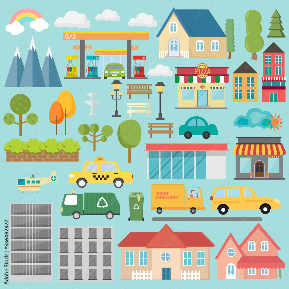 City Map Elements Icon Set Vector Illustration Stock Vector Adobe Stock