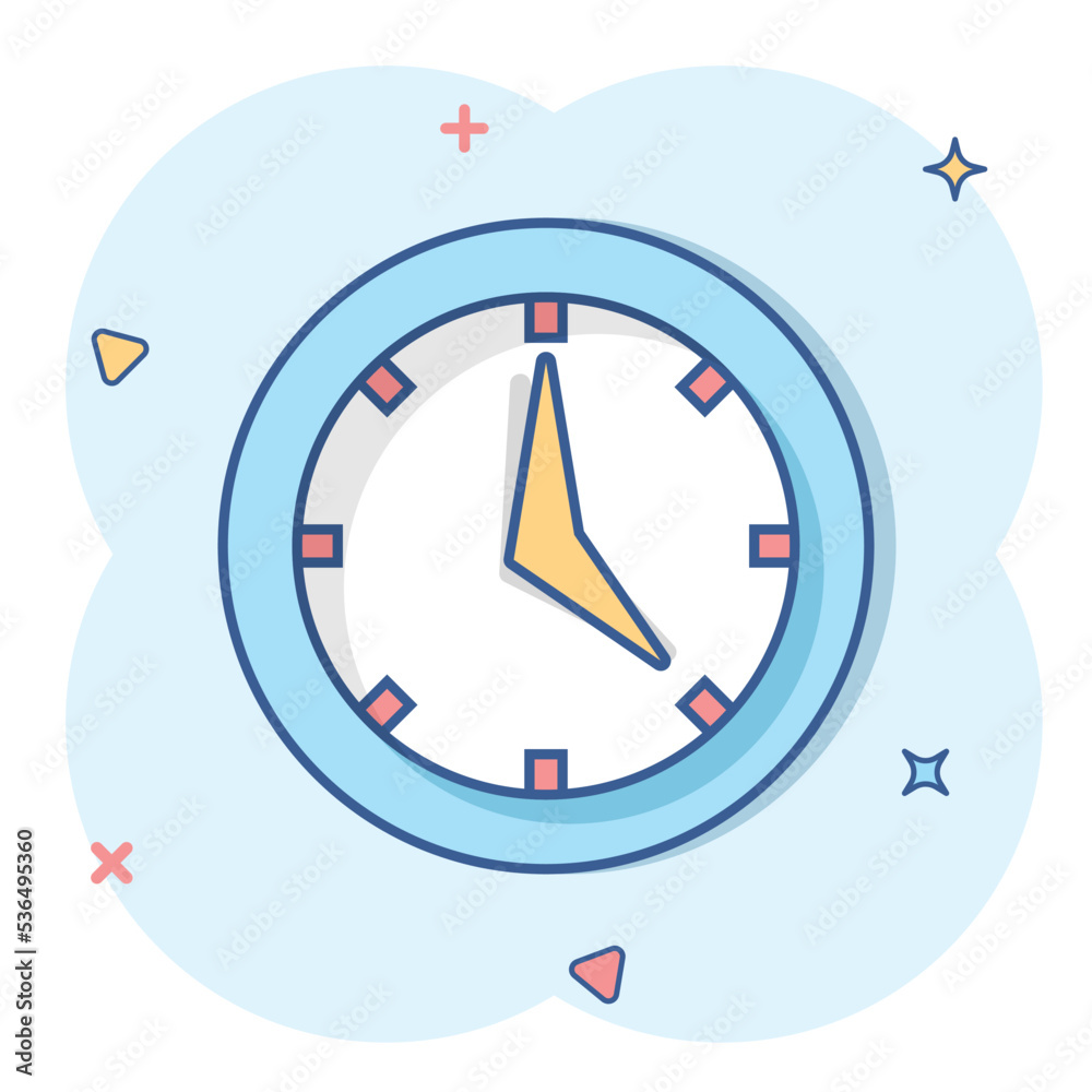 Real time icon in comic style. Clock vector cartoon illustration on ...