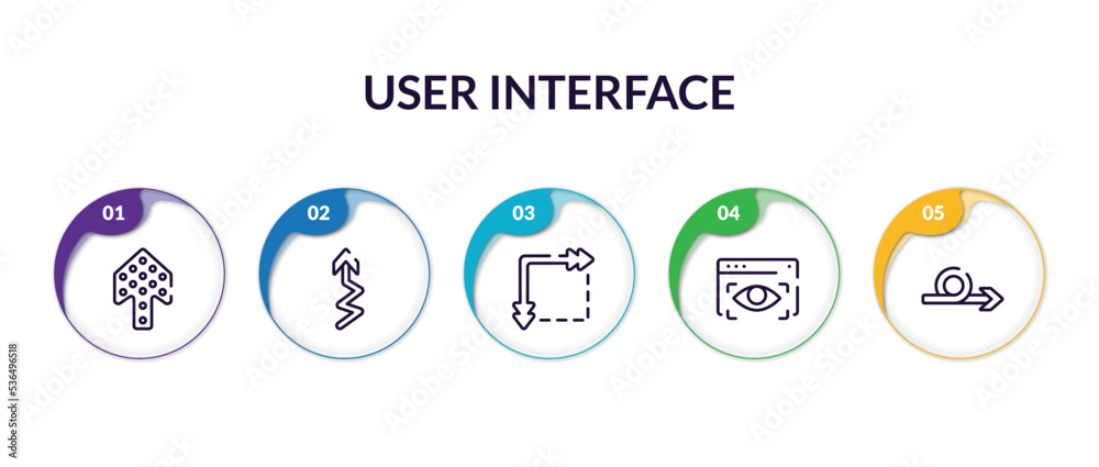 set of user interface outline icons with infographic template. thin line icons such as dotted up ...