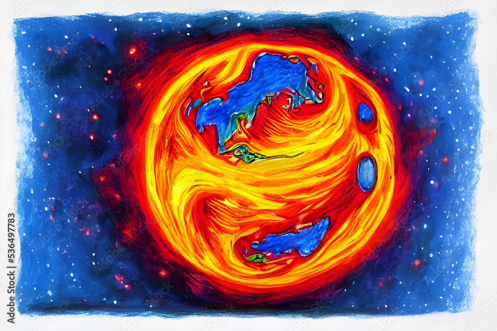 Planet Earth of Solar system explosion in the outer space. Humanity end ...