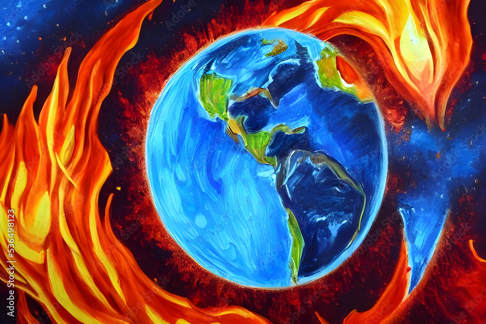world burning concept apocalyptic scene, planet burning in space ...