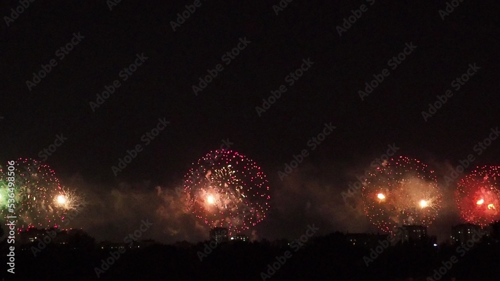 4K real fireworks background. abstract blur of real golden shining ...