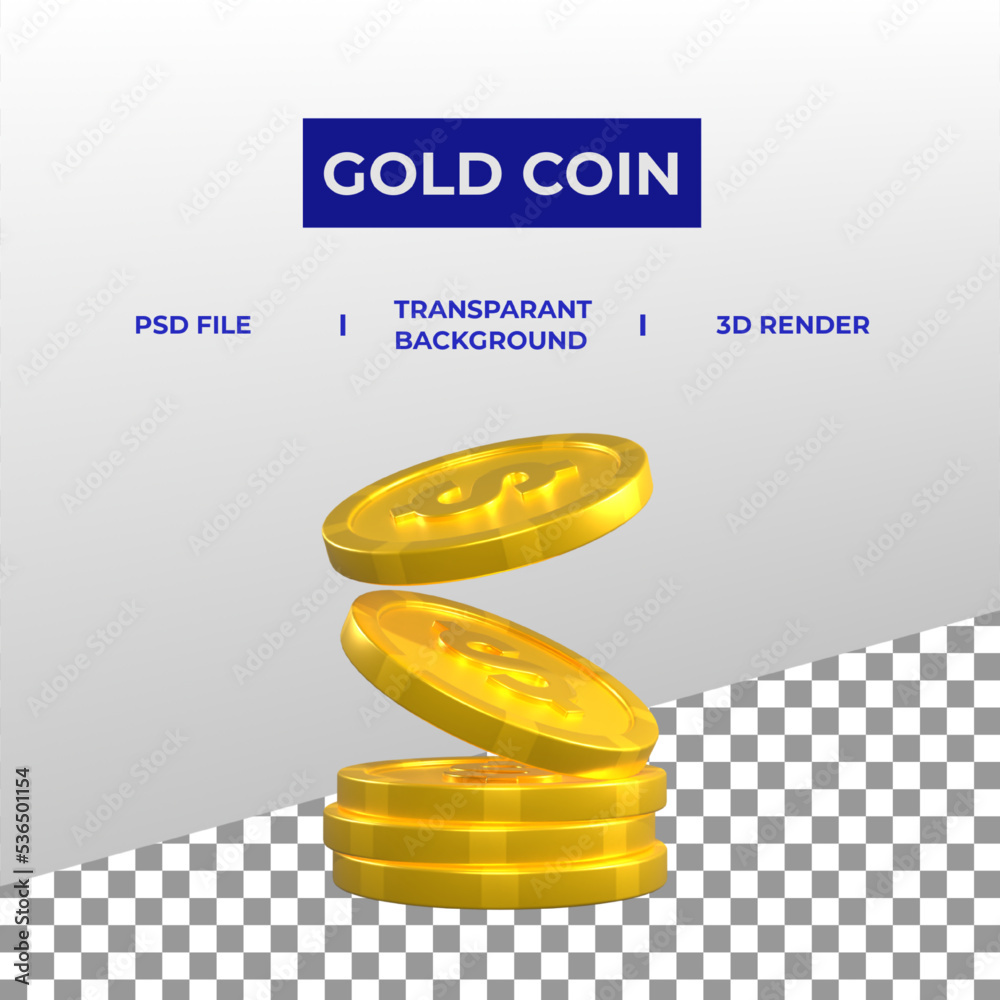 Gold Coin in 3d render with float concepts Stock Vector | Adobe Stock
