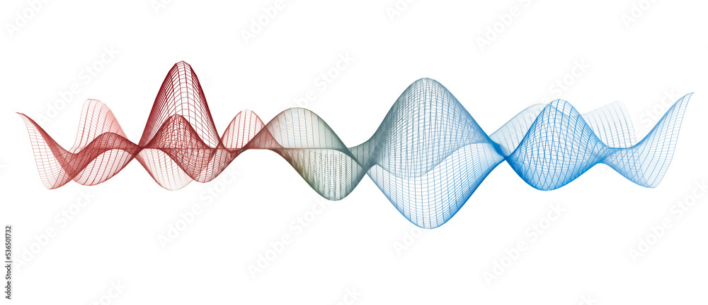 Red and blue abstract wireframe sound waves, visualization of frequency ...