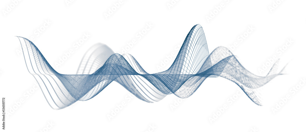 Blue abstract wireframe sound waves, visualization of frequency signals ...