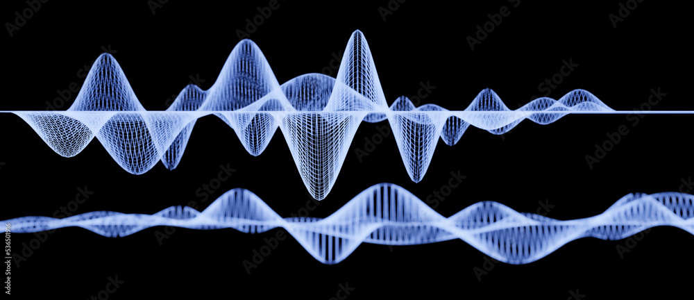 Illustration of two overlapping abstract wireframe sound waves ...