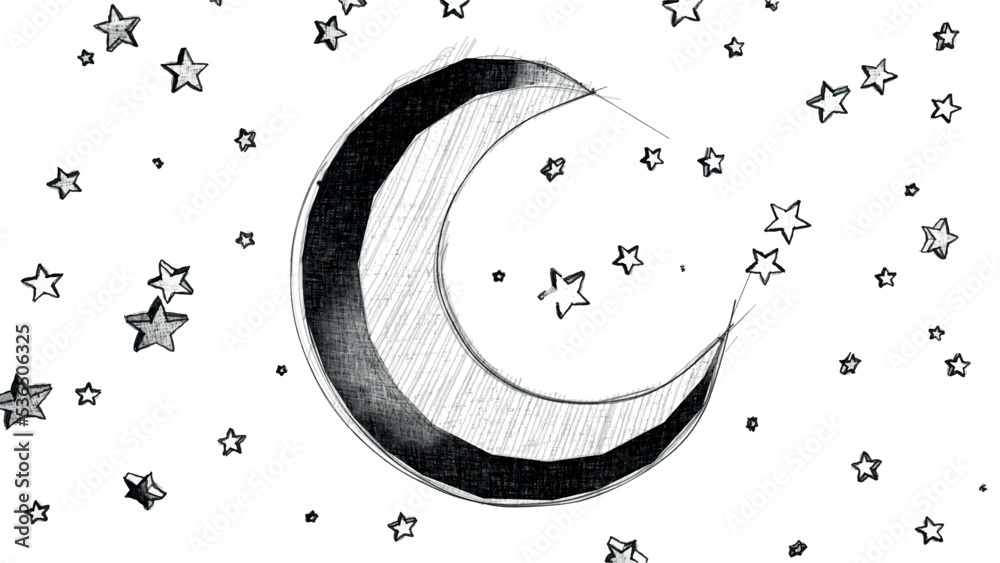 Hand drawn moon and stars. Sketch for infographics, website, app and ...