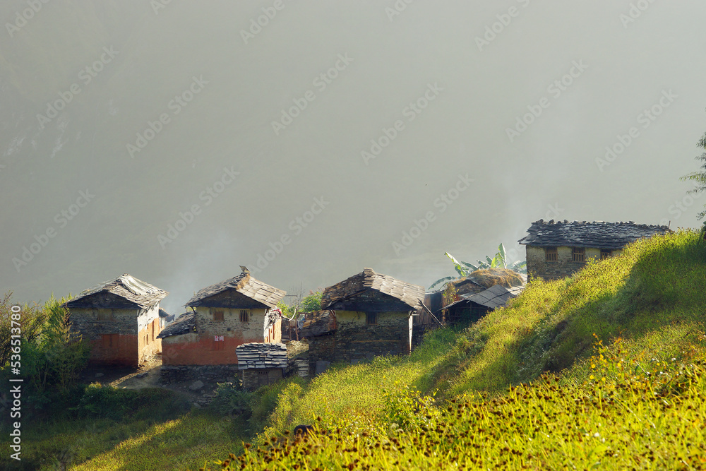 Rural life in Nepal - a nepali traditional houses in Muri village in ...