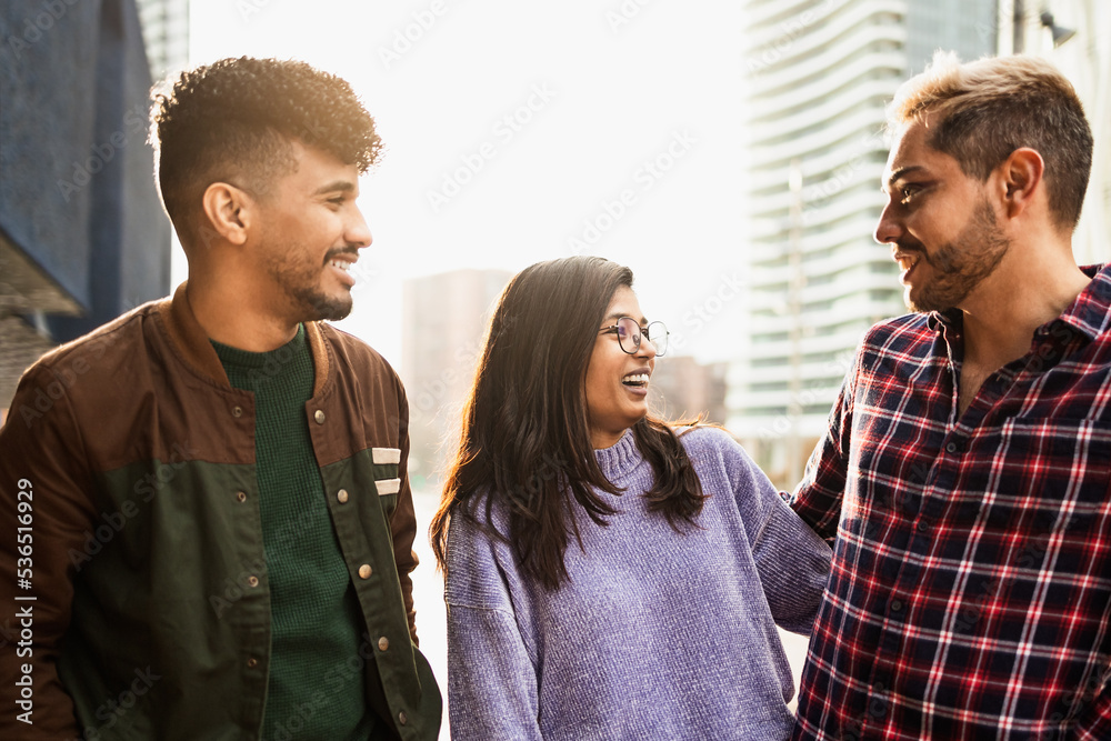 Young multiracial friends having fun in the city - Friendship and ...