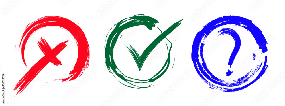 Set of colored checkbox icons. Checkmark and cross, question mark ...