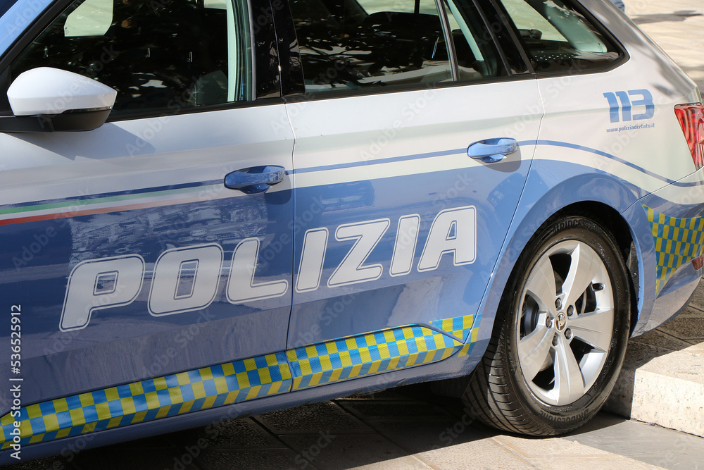 Side of the car of the Polizia Stradale, National highway patrol of ...