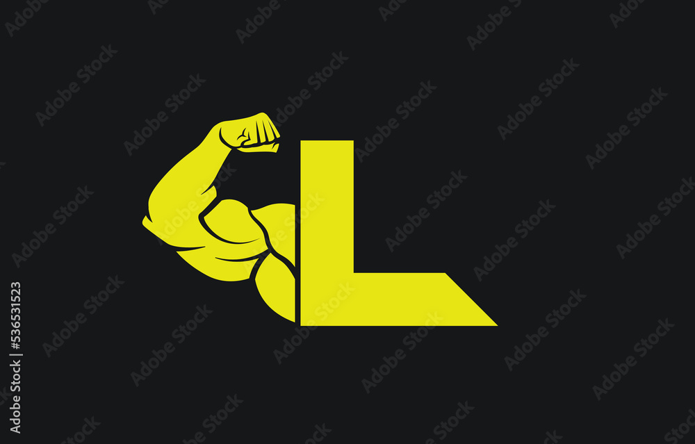 Fitness Gym logo with letter L, bicep flex logo, design, vector, emblem ...