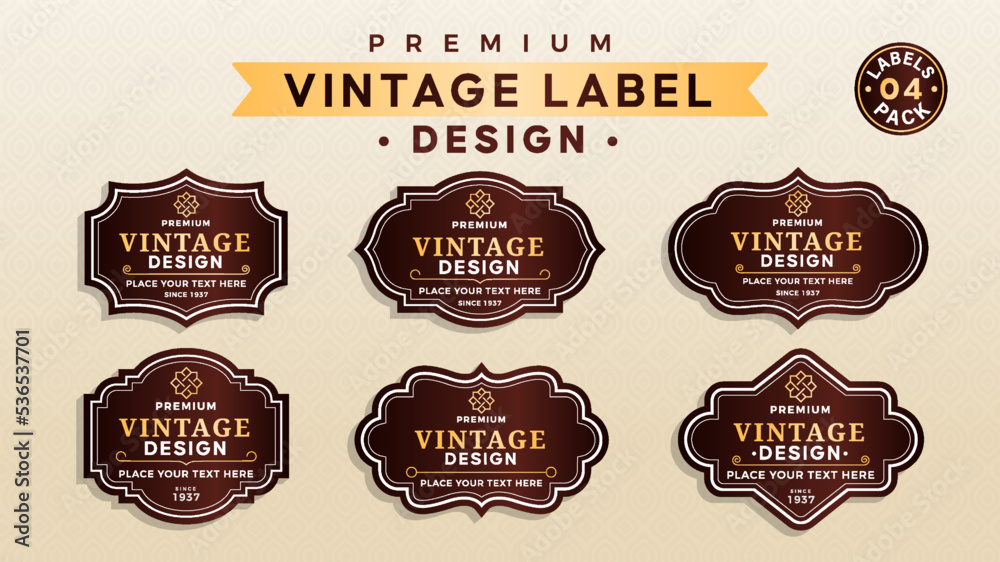 Set of Vintage Brown Golden Label Vector Design Elements for Identity ...