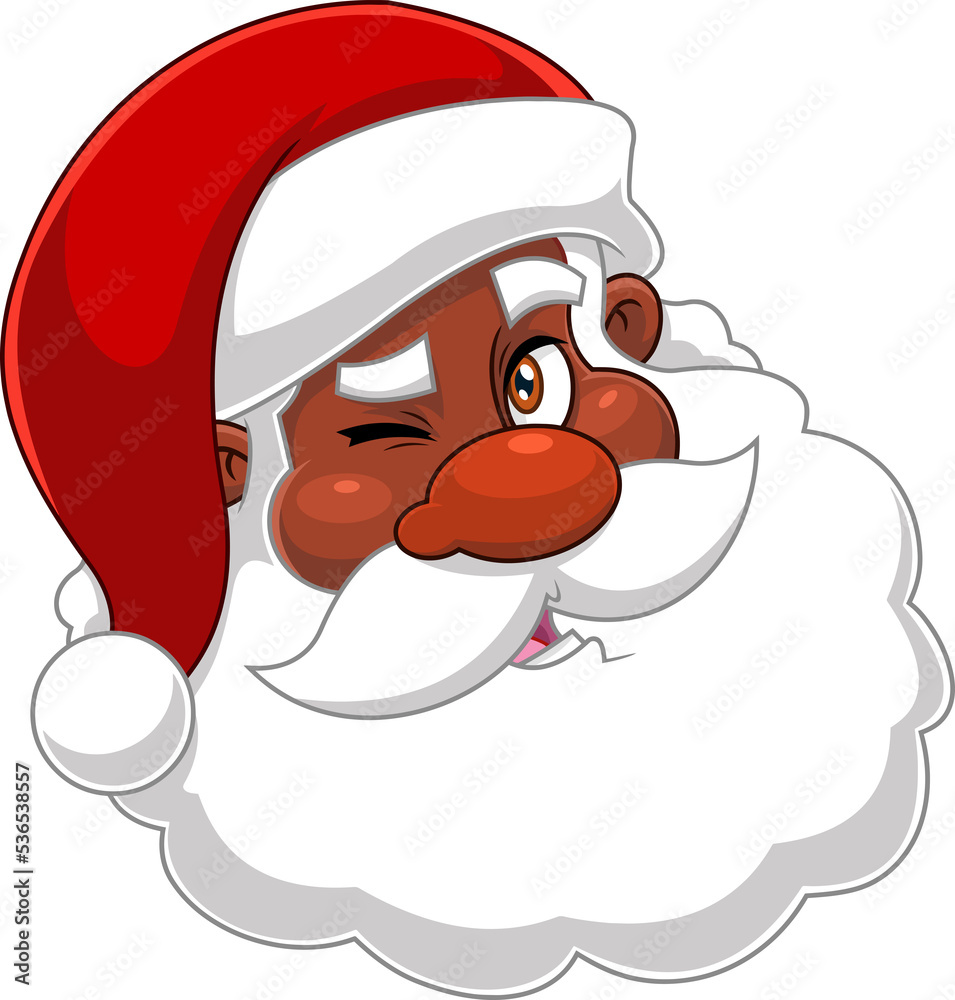 African American Black Santa Claus Face Portrait Cartoon Character ...