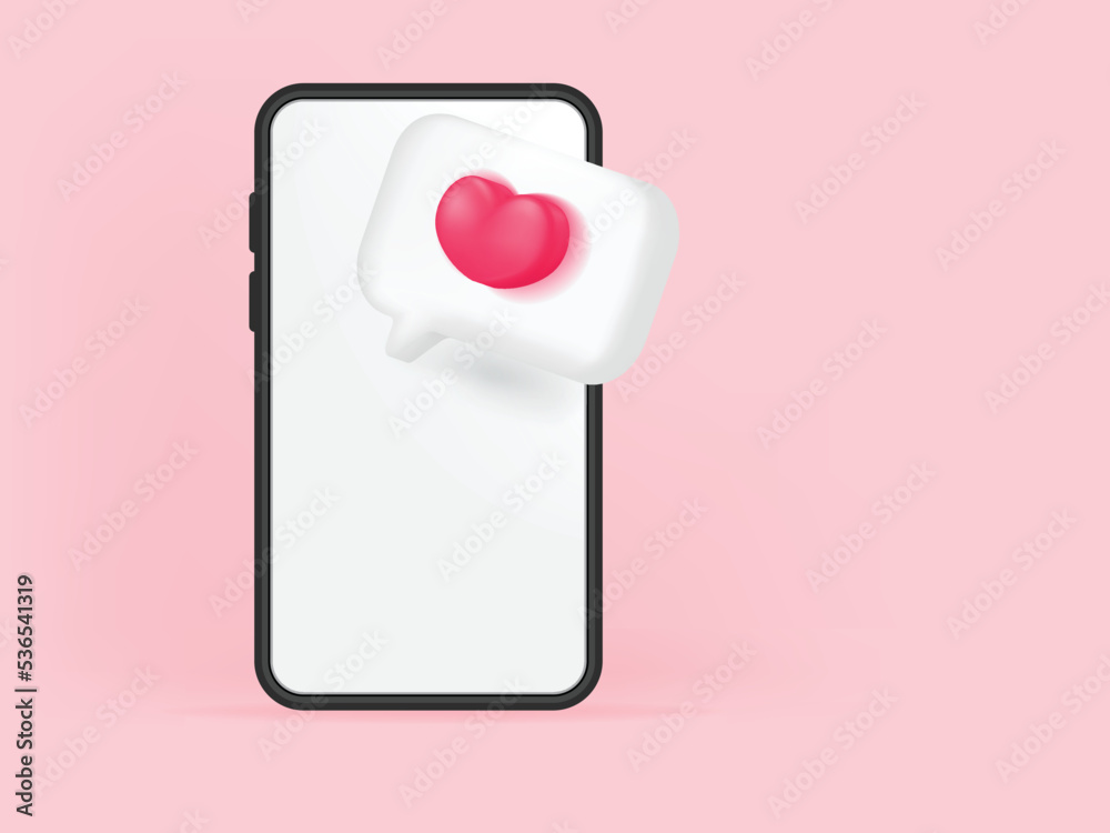 3D vector heart message icon symbol social media. Pink heart symbol ...