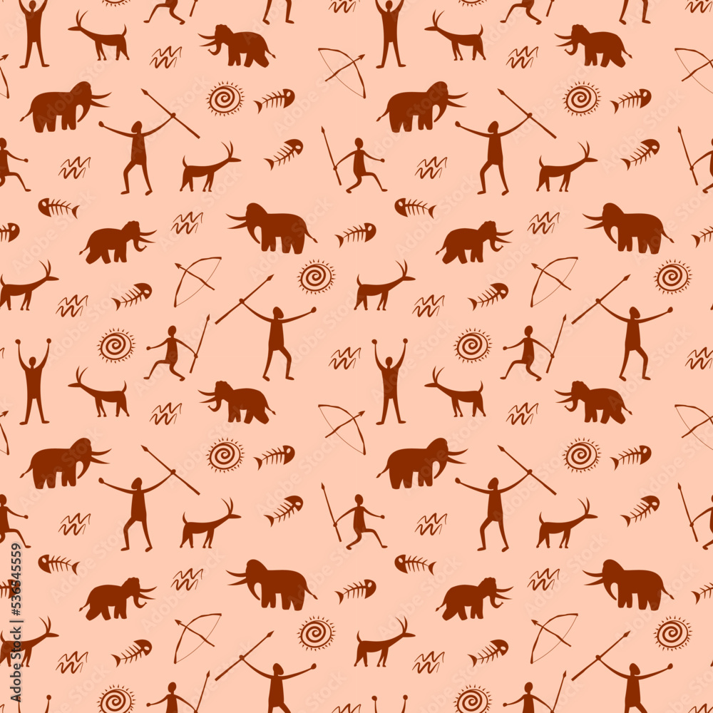 Cave art. Caveman hand pattern. Prehistoric hunter theme. African tribe ...